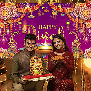 Aovaely Happy Diwali Backdrop Banner Decorations for Home Wall Hanging, Indian Festival of Lights Decorations, Diwali Photo Booth Props Background for Indian Diwali Party Supplies 6.2 x 3.7 ft