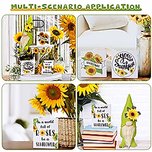 Yookeer 13 Pieces Sunflower Tiered Tray Decor Sunflower Wooden Kitchen Signs Sunflower Gnome Flags Faux Flower Beaded Garland Decor Set My Sunshine Farmhouse Decor for Spring Summer Fall Rustic Decor