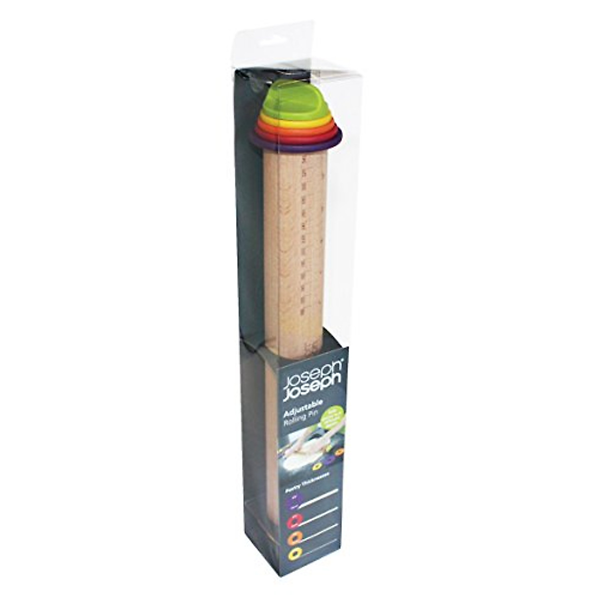 Joseph Joseph Adjustable Rolling Pin with Removable Rings, 13.6", Multi-Color