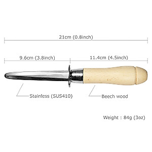 Seki Japan Oyster Knife, Japanese Hand Guard Shellfish Opener, Oyster Shucking 3.7 inch (96 mm) Stainless Blade, Beech Wood Handle