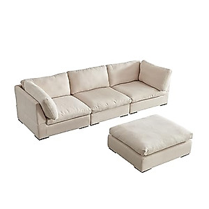 L-Shaped Convertible Deep Seats Down Filled Modular Sectional Sofa with Reversible Chaise/Movable Ottoman,Comfy Upholstered Corner Couch,Free Combination 4-Seat Leisure Sofá for Living Room