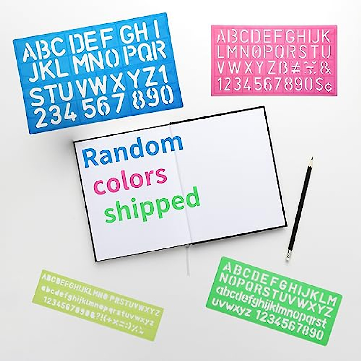 Bewudy 4 Pieces Letter Stencils Set, Plastic Alphabet Stencil Letters Number Stencils Ruler Guide Lines for Drawing Stencil Painting Learning DIY 4 Colours with 4 Size