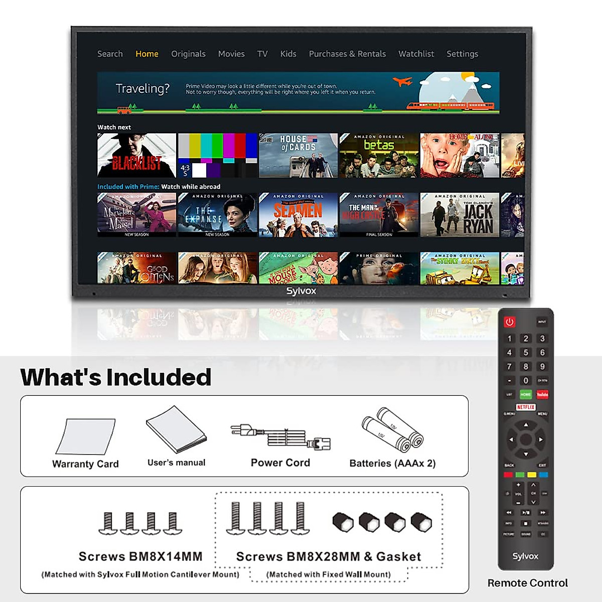 SYLVOX Outdoor TV, 55 inch Waterproof 4K Smart TV, Outdoor Television Support Bluetooth WiFi for Partial Sunshine Areas(Deck Series)