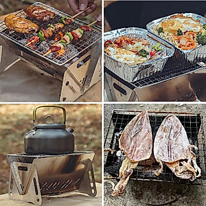 Mini Portable Charcoal Grill, Stainless Steel Small Folding BBQ One Person Tabletop Grill for Garden Bars Outdoor Camping