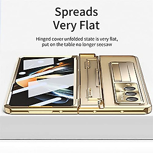 Ultra-Thin Flat Hinge Folding Electroplated Lens Film Mobile Phone Case with Pen Holder for Samsung Galaxy Zfold3/Zfold4 - HD Transparent Phone Case (Z Fold 3, Gold)