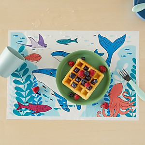BLUE PANDA - Stick-On Disposable Baby Placemats for Kids, Fun Under The Sea (12 x 18 in, 50 Pack)