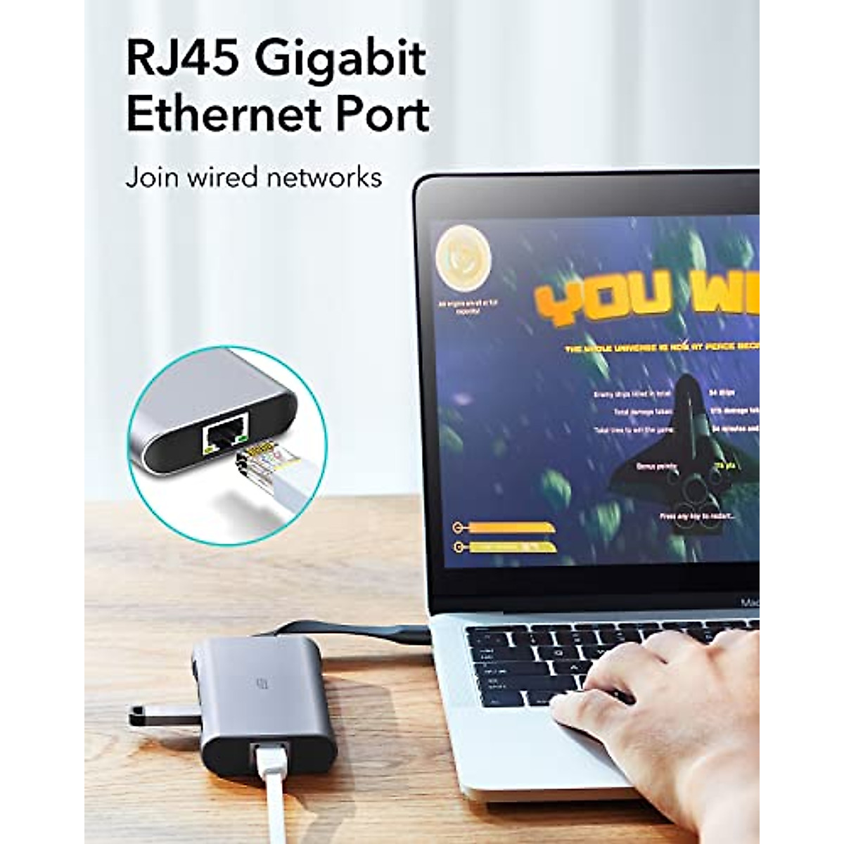 ESR 8-in-1 Portable Hub, USB-C Hub with Gigabit Ethernet, 4K@30Hz HDMI, 100W PD, 2 USB 3.0 Ports, 1 USB 2.0 Port, SD Card Reader, Compatible with iPad 10/Pro 11/12.9, MacBook Pro, and USB-C Devices