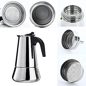 Iguazú 4 Cups Espresso Coffee Maker, Greca, Stainless Steel 304 (200 ml) Moka Coffee Pot With 2 Extra Replacement Gasket
