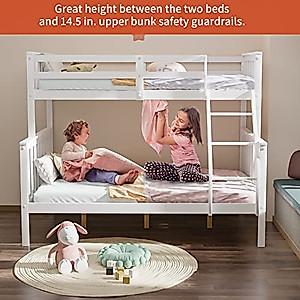 JOYMOR Convertible Twin Over Full Bunk Bed for Kids Children Teens Adults, Solid Wood Bunk Bed Frame with Ladder and Guard Rail Space Saving Beds Frames for Bedroom (Mattress not Included)