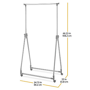 Whitmor Foldable Garment Rack - Rolling Clothes Hanger - Adjustable Height