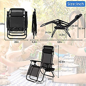 Zero Gravity Chair Patio Lounge Recliners Adjustable Lounge Outdoor Chairs with Pillows and Cup Holder for Backyard, Poolside, Garden, Pool, Beach, Lawn, Deck,Yard,Set of 2