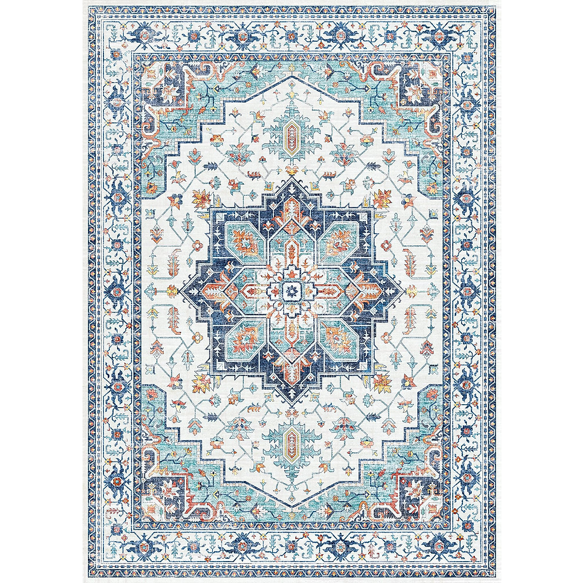 Art&Tuft Area Rugs 8x10, Machine Washable Rugs 8x10 - Stain Resistant Large Living Room Rug, Low Pile No Slip 8x10 Area Rugs for Bedroom, Living Room, Kitchen, Office, Blue