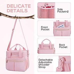 TOURIT Lunch Box for Women Men Double Deck Insulated Lunch Bag Women Expandable Leakproof Reusable Lunch Cooler Bag for Work, Office, Picnic, Pink