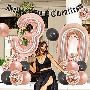 Rip Twenties 30th Birthday Party Decoration for Women Black and Rose Gold Balloon Garland Death to My Twenties Banner, Rip to My 20s Sash, Number 30 Foil Balloon for Funny Thirty Birthday