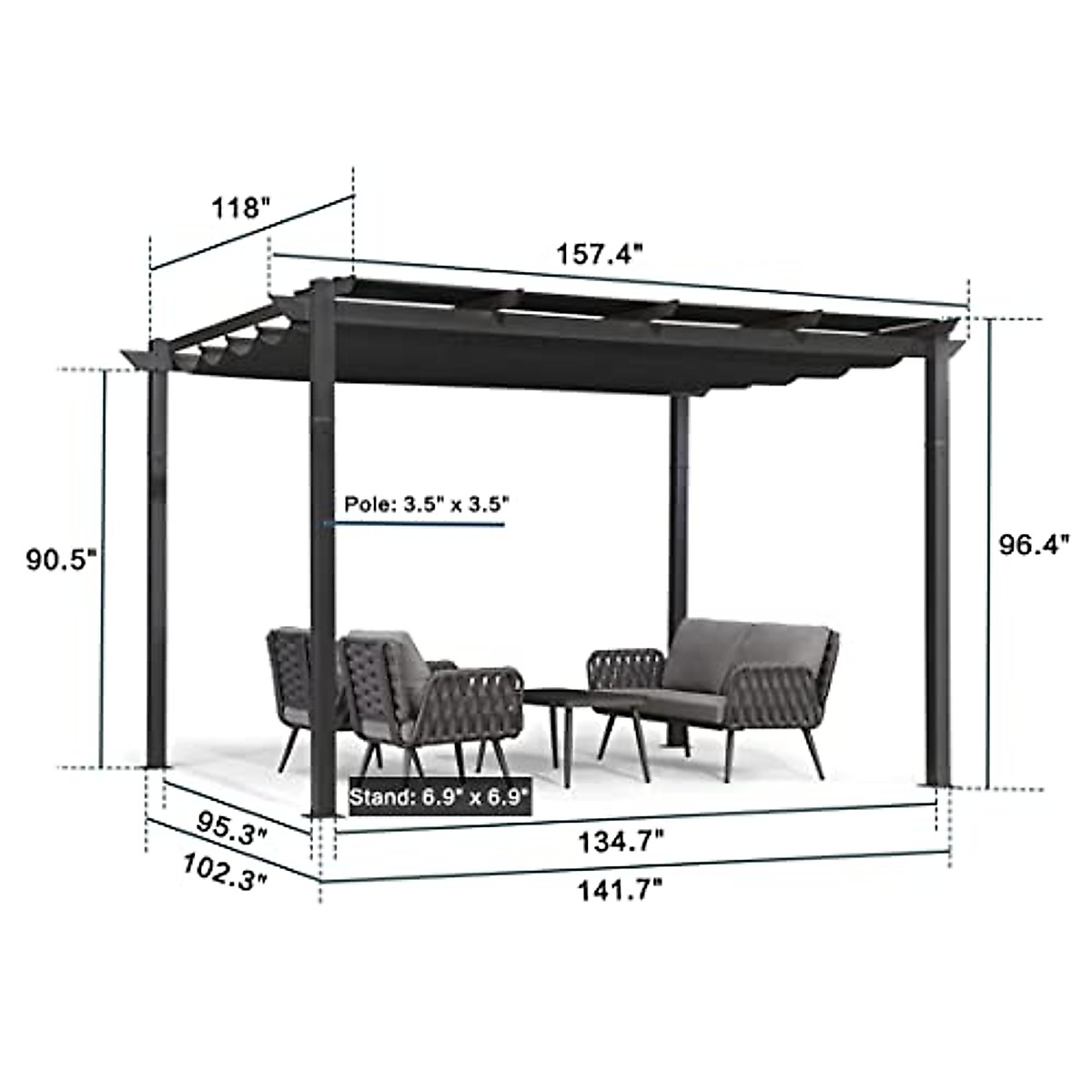 PURPLE LEAF Outdoor Retractable Pergola with Sun Shade Canopy 10' x 13' Patio Aluminum Pergola Shelter for Backyard Deck Garden Modern Metal Grill Gazebo, Gray