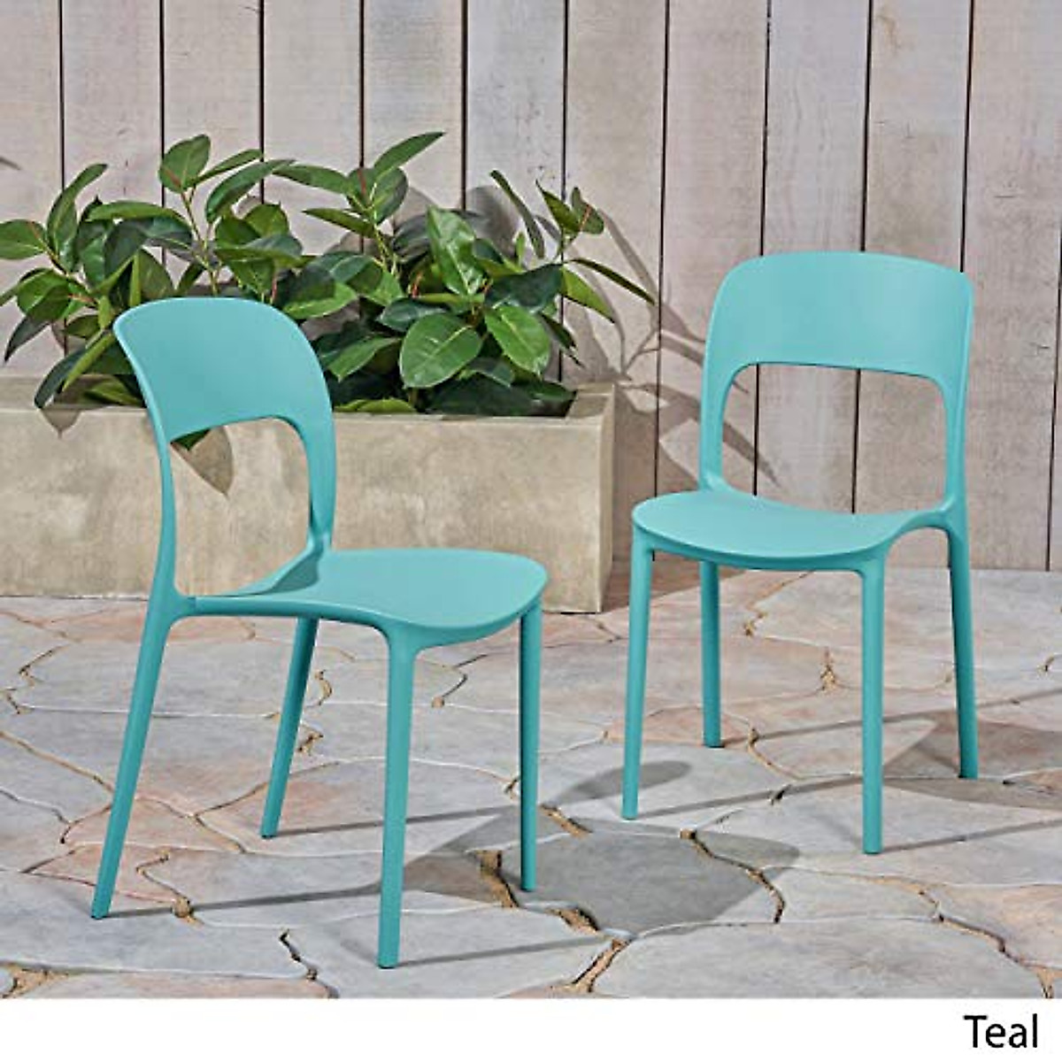 Christopher Knight Home Dean Outdoor Plastic Chairs (Set of 2), Teal