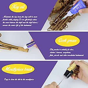 Saxophone Cleaning Kit, Alto Saxophone Maintenance Cleaning Kit with Key Oil, Cork Grease, Cotton Swabs, Cleaning Cloth, Thumb Rest, Mouthpiece Brush, Etc.