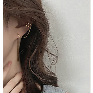 SLUYNZ 925 Sterling Silver Cuff Earrings Threader Chain for Women Crawler Earrings Wrap Earrings (Gold Plated)