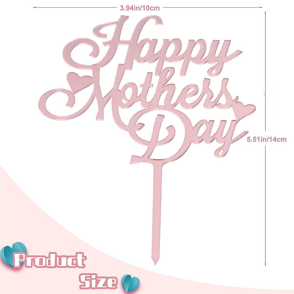 Happy Mother's Day Cake Topper, 10 Pieces Acrylic Mother's Day Cupcake Topper with Love Heart, Cake Picks Cake Decoration for Mom Day Birthday Party Supplies (Gold & Pink)