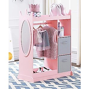 UTEX Kids Dress up Storage with Mirror and Storage Bin,Kids Armoire Dresser with Mirror, Costume Closet for Kids, Pretend Storage Closet for Kids,Costume Storage Dresser(Pink)