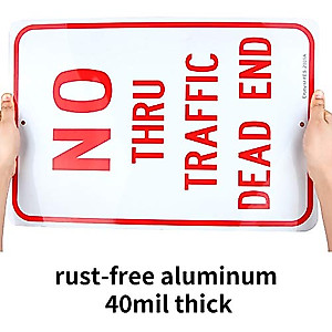 Large No Thru Traffic Sign, Dead End Sign, 18"x 12" .04" Aluminum Reflective Sign Rust Free Aluminum-UV Protected and Weatherproof
