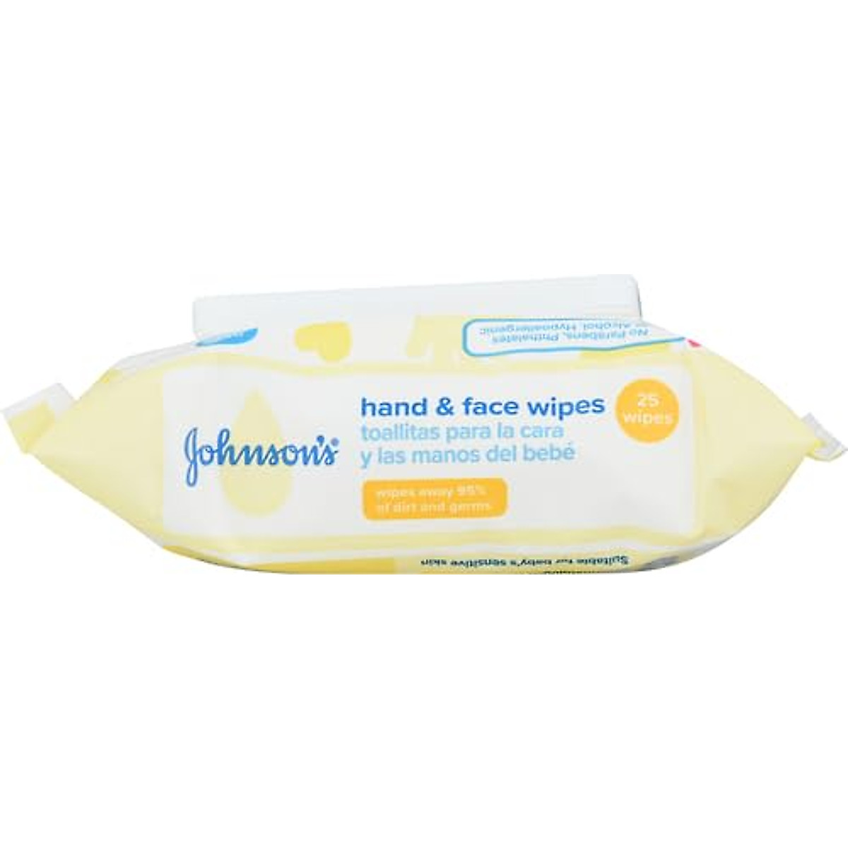 Johnson's Hand & Face Baby Sanitizing Cleansing Wipes for Travel and On-the-Go, No More Tears Formula, Paraben and Alcohol Free, 25 ct