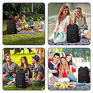 Cooler Backpack 35 Cans Leakproof Insulated Ice Backpack with Picnic Mat Soft Beach Cooler Lightweight Cooling Backpack Bag Pouch for Lunch Picnic Travel Camping Hiking (Black)