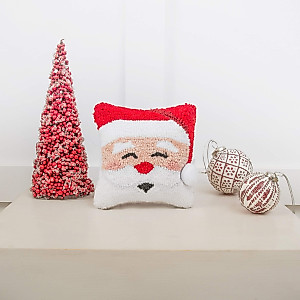 C&F Home 8" X 8" Happy Santa Hooked Pillow Petite Xmas Christmas Winter Decor Decoration Throw Pillow for Couch Chair Living Room Bedroom 8 x 8 Red