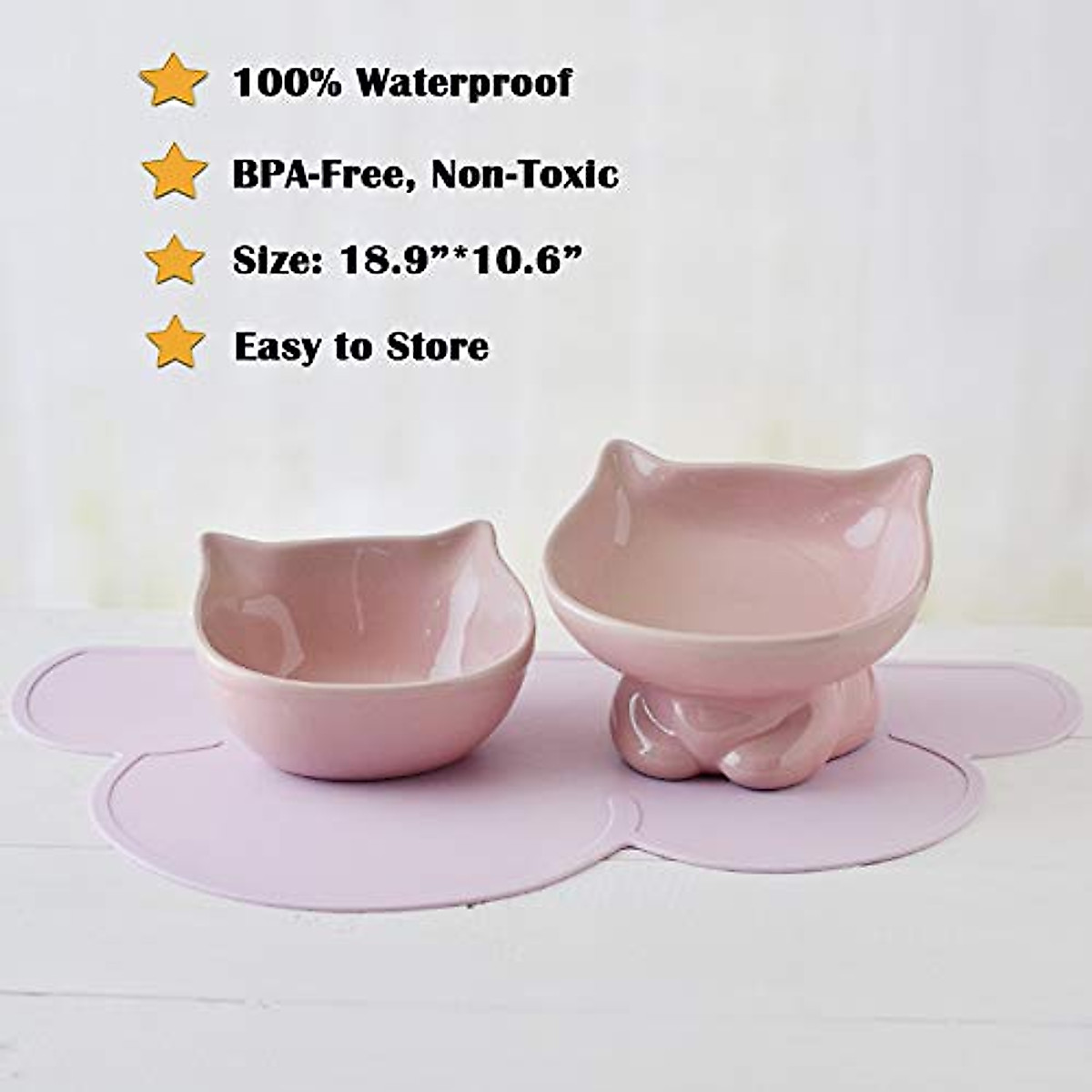 Love Dream Silicone Pet Feeding Food Mat Dog Cat Placemat Mat with Raised Edge, Anti-Slip Waterproof Pet Bowl Mats Pet Food Tray (Pink)