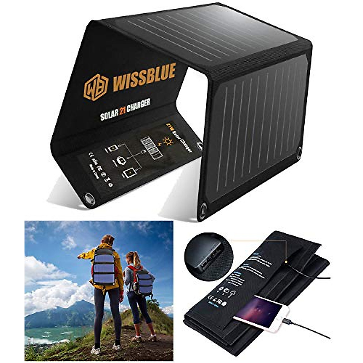 60W Foldable Solar Panel Charger, USB PC/QC3.0 5V-18V 3.3A DC Fast Solar Charging Board for Emergency Charging and Outdoor Camping. Use for Power Station Generator Laptop Tablet GPS iPad Camera etc