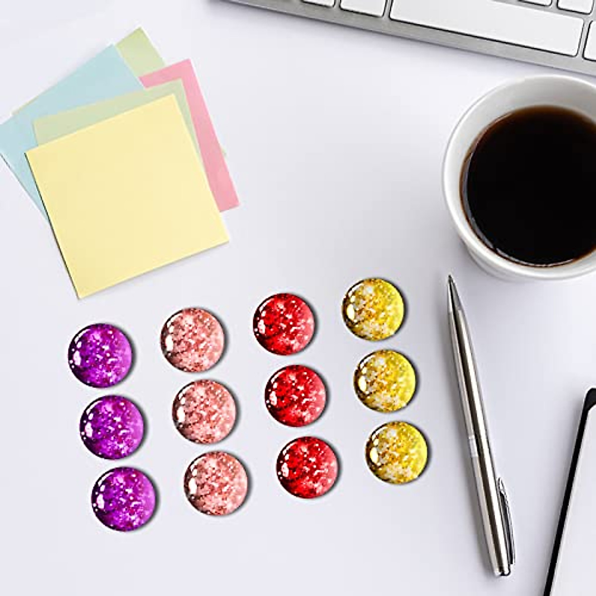 Glitter Pink Glass Refrigerator Magnets for White Board/Locker/Fridge/Cabinet/Dishwasher Home Decorations,Round Small Magnets