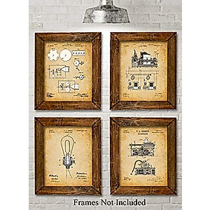 Original Thomas Edison Patent Prints - Set of Four Photos (8x10) Unframed - Makes a Great Home or Office Decor and Gift Under $20 for Inventors