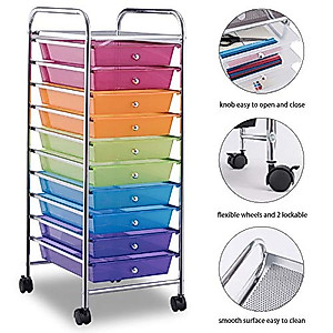 Giantex 10 Drawer Rolling Storage Cart Scrapbook Paper Office School Organizer (Multicolor)
