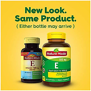 Nature Made Vitamin E 180 mg (400 IU) dl-Alpha, Dietary Supplement for Antioxidant Support, 300 Softgels, 300 Day Supply
