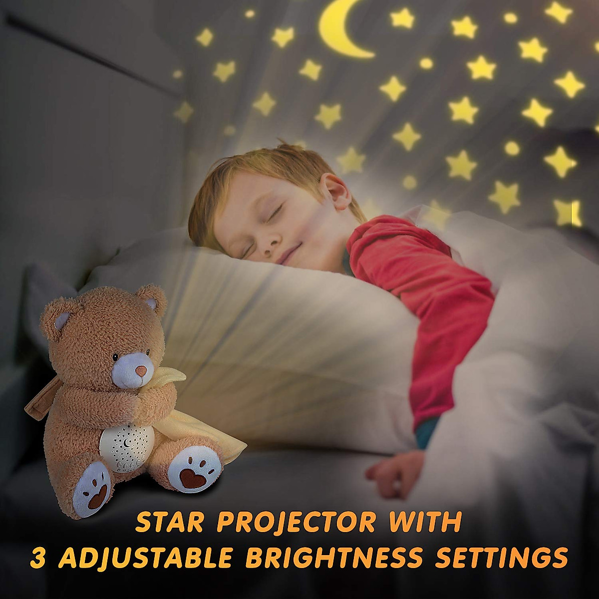 BEREST Baby Sleep Soother Happy Bear, Mom's Heartbeat Bear Lullabies & Shusher White Noise Machine, Nursery Decor Night Light Projector, Toddler Crib Sleeping Aid, Baby Shower Gifts Portable Teddy