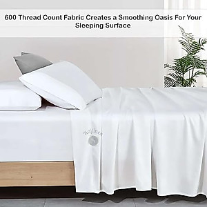 King Size Bed Sheets - 600 Thread Count Egyptian Cotton - 15 Inch Deep Pocket Fitted Sheet - Cooling Sheets - 4 Piece Premium Sheet Set for King Bed - White Solid