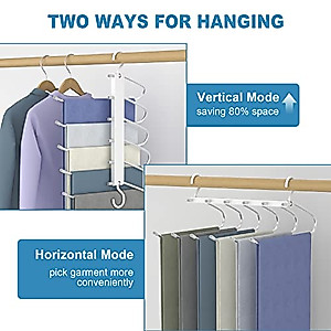 Magic Pants Hangers Space Saving - 6 Tier Multi-Functional Rack for Hanging Pants, Jeans, Scarf, Trouser, Clothes. No Slip Folding Hangers for Closet Organizer - for Men and Women, 2 Pack
