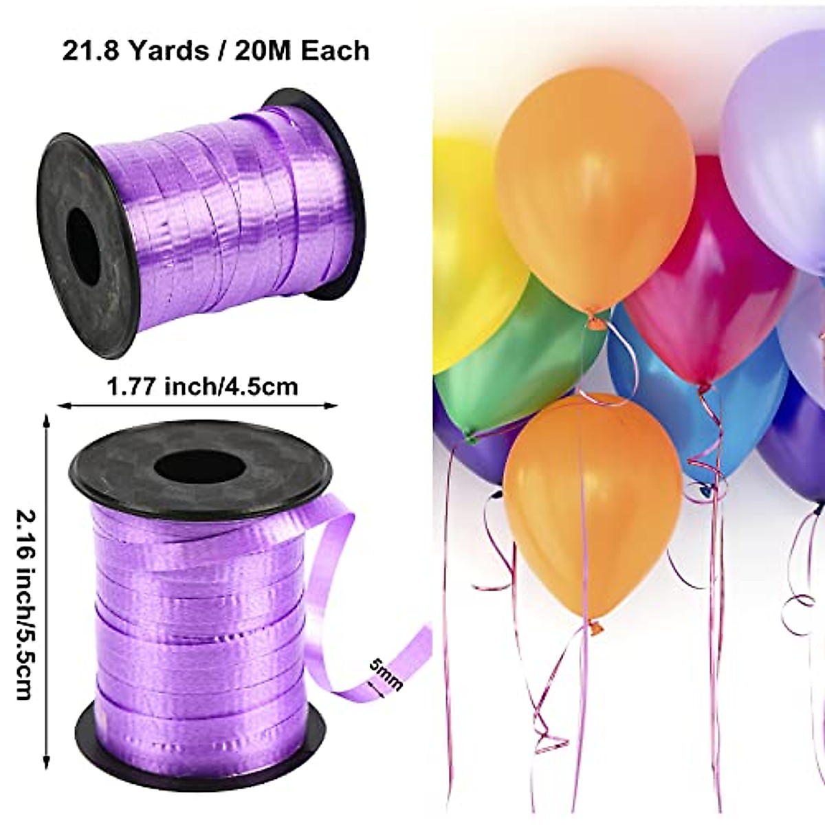 WELTOKE Curling Ribbon 12 Pack 792 Ft 0.2" Sparkly Balloon Gift Wrapping Ribbon for Wrapping, Crafting, Wedding, Party, Festival, Florist Flower