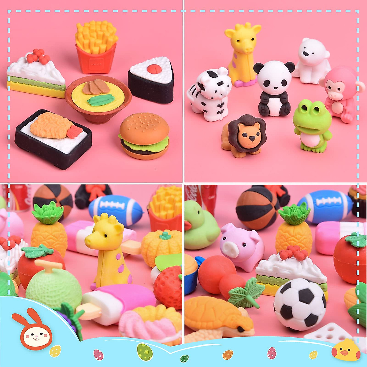 FUN LITTLE TOYS Erasers with Easter Eggs Cute Mini Animals Food Puzzle Erasers for Kids Bulk Fillers Inside Toys