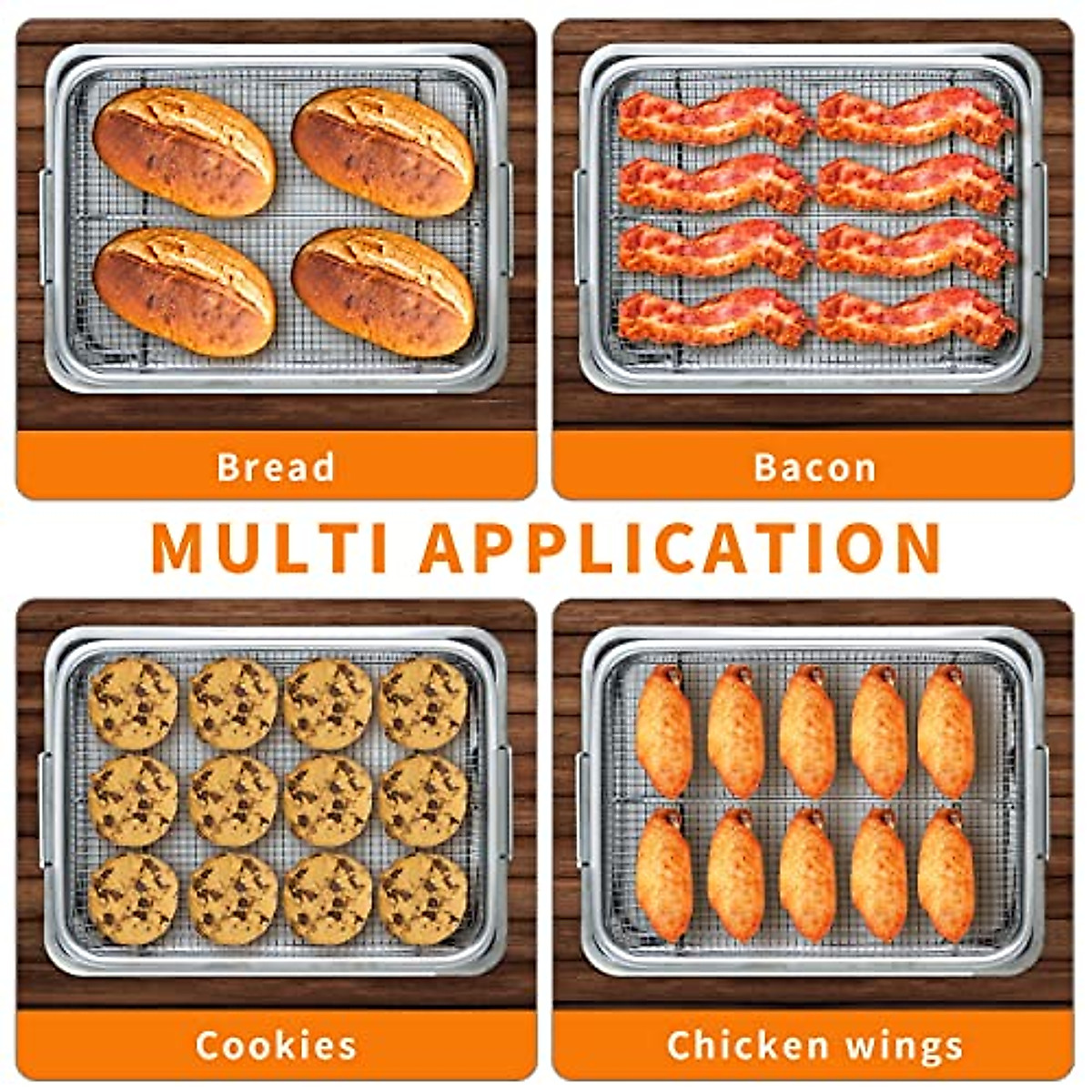 Ingcebo 13x9.6 Inch Stainless Steel Air Fryer Basket for Oven, Toaster Oven Crisper Tray, Air Fryer Basket for Convection Oven Cooking Baking Cooling, 2-Piece Set for Fries/Bacon/Chicken(Silver)