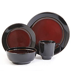 Gibson Elite Bella Galleria Round Reactive Glaze Stoneware Dinnerware Set, Service for 4 (16pcs), Red/Black