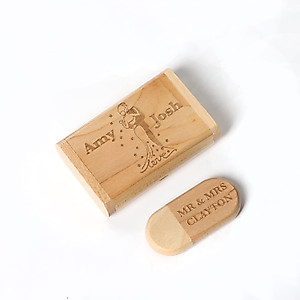 RXFSP Customize Personalised Laser Engraved Solid Wooden USB Flash Drive USB Box Wedding Photo Memory Storage Disk,Wedding ceremony,Company customization,Personal gift (64G, maple)