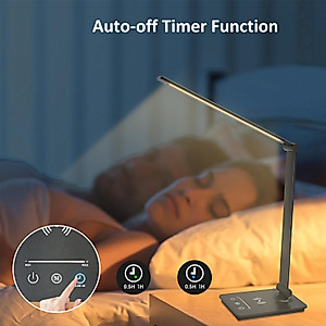 Jubangtong LED Desk Lamp with Wireless Charger，Phone Charging Lamp, Soft Reading Lamp, Fully Dimmable & Touch Console Table Lamp, Auto Timer,for Home Office & College Dorm Room