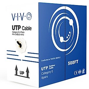 VIVO Black 500ft Bulk Cat6, CCA Ethernet Cable, 23 AWG, UTP Pull Box, Cat-6 Wire, Waterproof, Outdoor, Direct Burial CABLE-V012