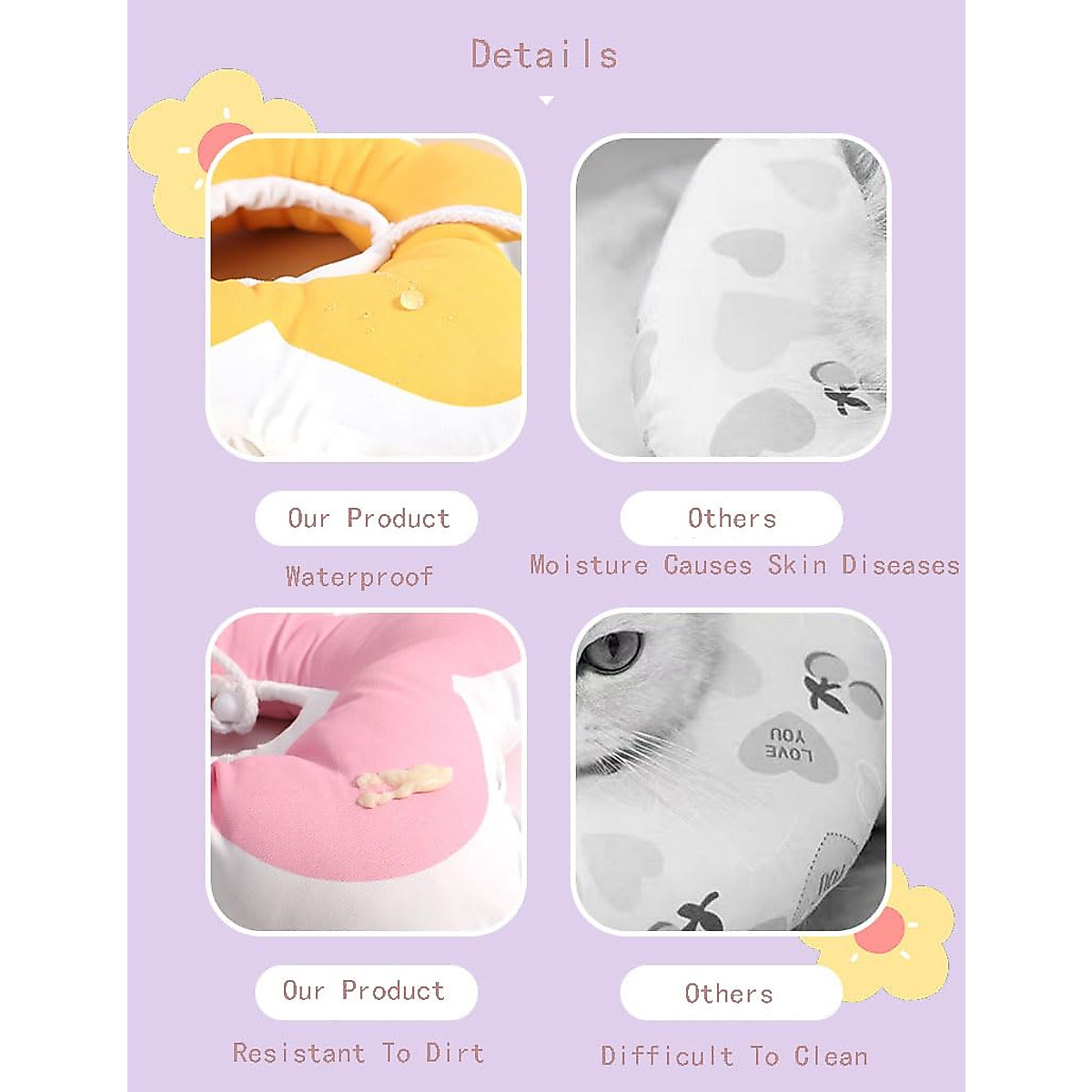 lzdycui Cat Cone Collar Soft,Adjustable Pet Collar with Waterproof,Prevent Biting Cute Flower Shape,Lightweight Cat Recovery Protective Collar for Cats,Pet,Small Dogs. (Pink, S(6.7-10.6in))