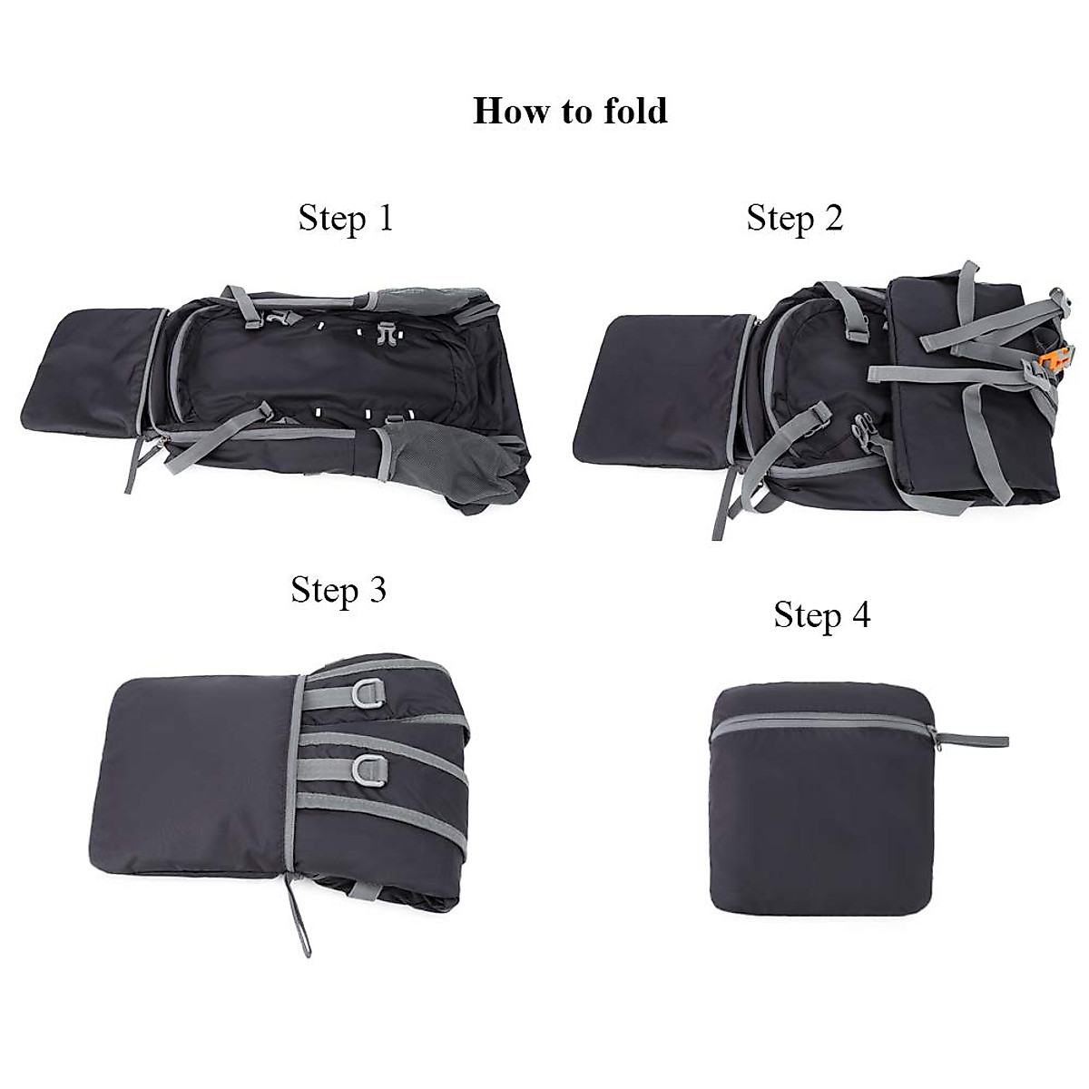 HOOYEE 40L Lightweight Foldable Water-Resistant Ripstop Nylon Hiking Backpack Daypack (Black)