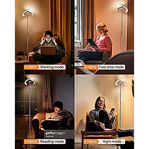 SIBRILLE Floor Lamps for Living Room, Modern Stepless Dimmable Standing Lamp with Remote Control, 20W 3000-6000K LED Rotatable Floor Light Uplighter Stand up Lamp Tall Lamp for Bedroom Office
