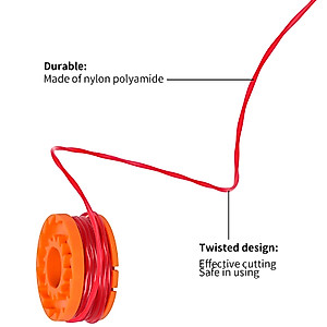 Generep Weed Eater String Replacement Trimmer Line for Worx WA0010 WG180 WG163 Spools,10 ft/0.065 Inch Trimmer String Refills Parts,WA6531 GT Spools Cap Cover(8 Spools, 2 Caps)