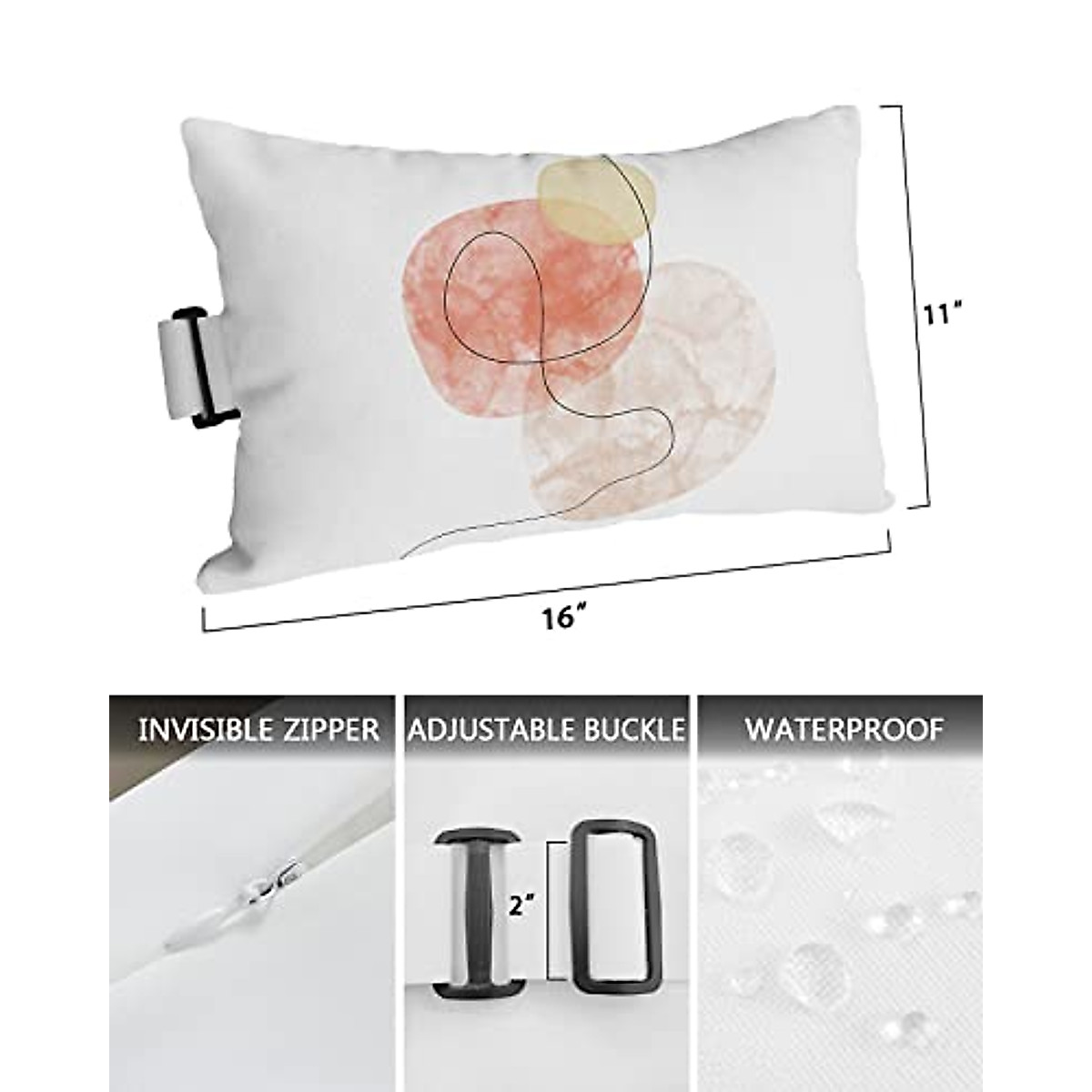 Recliner Head Pillow Ledge Loungers Chair Pillows with Insert Abstract Watercolor Red Yellow Round Lines Lumbar Pillow with Adjustable Strap Outdoor Waterproof Patio Pillows for Beach Pool, 2 PCS