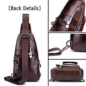 BULLCAPTAIN Mens Leather Crossbody Bag Shoulder Sling Bag Casual Daypacks Chest Bags for Travel Hiking Backpacks (Coffee)